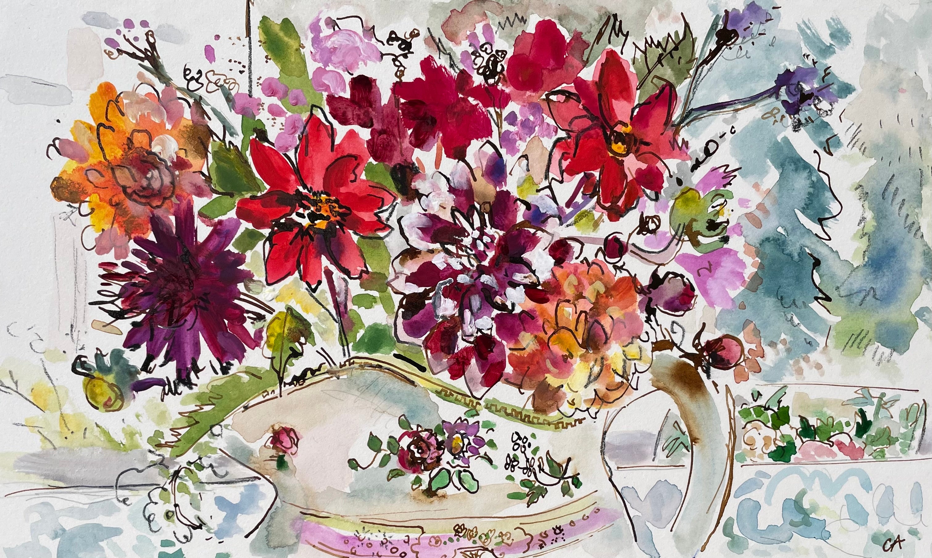 Dahlias in a Rose Jug – Kate Preston Art