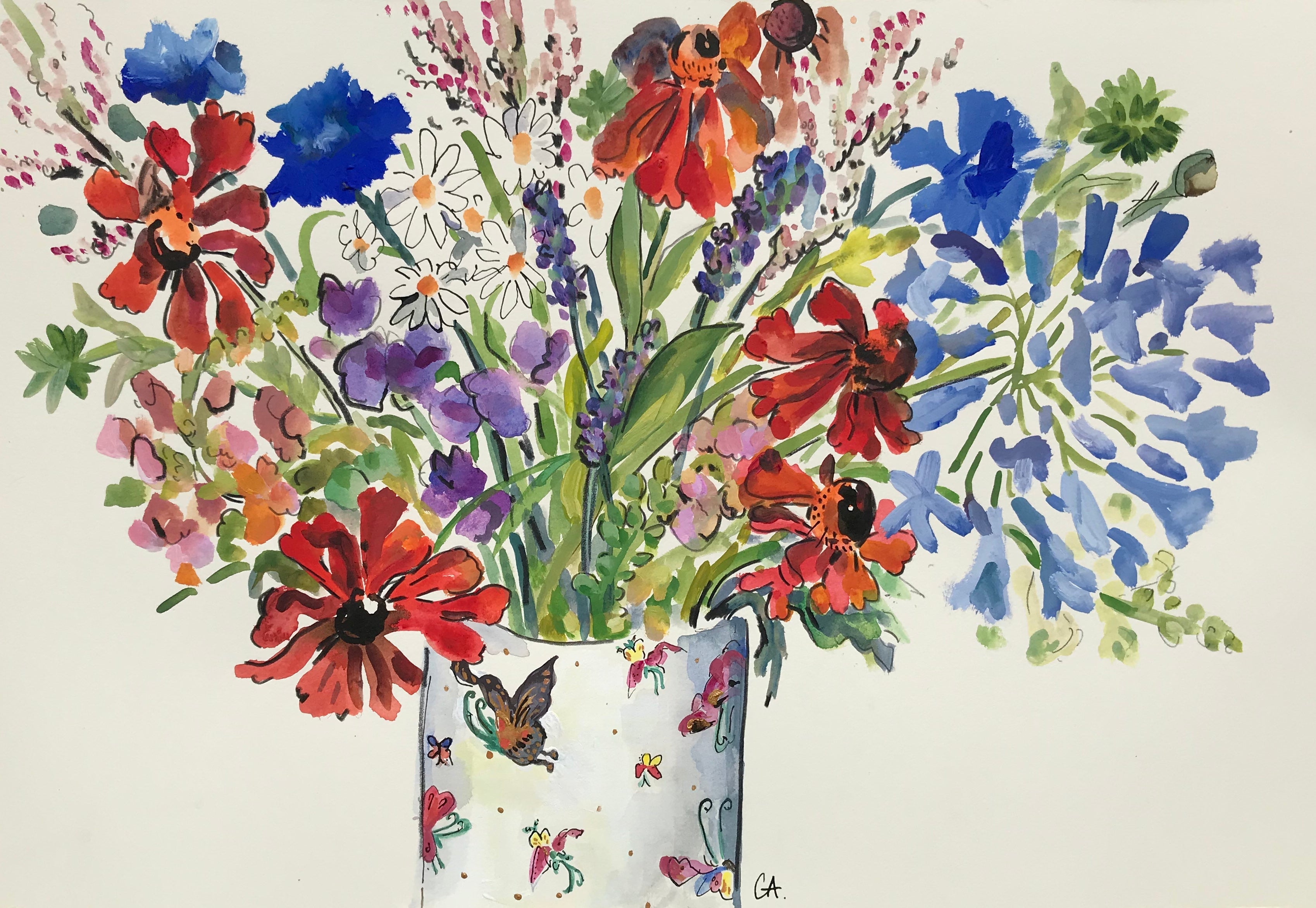 Agapanthus & Heleniums – Kate Preston Art